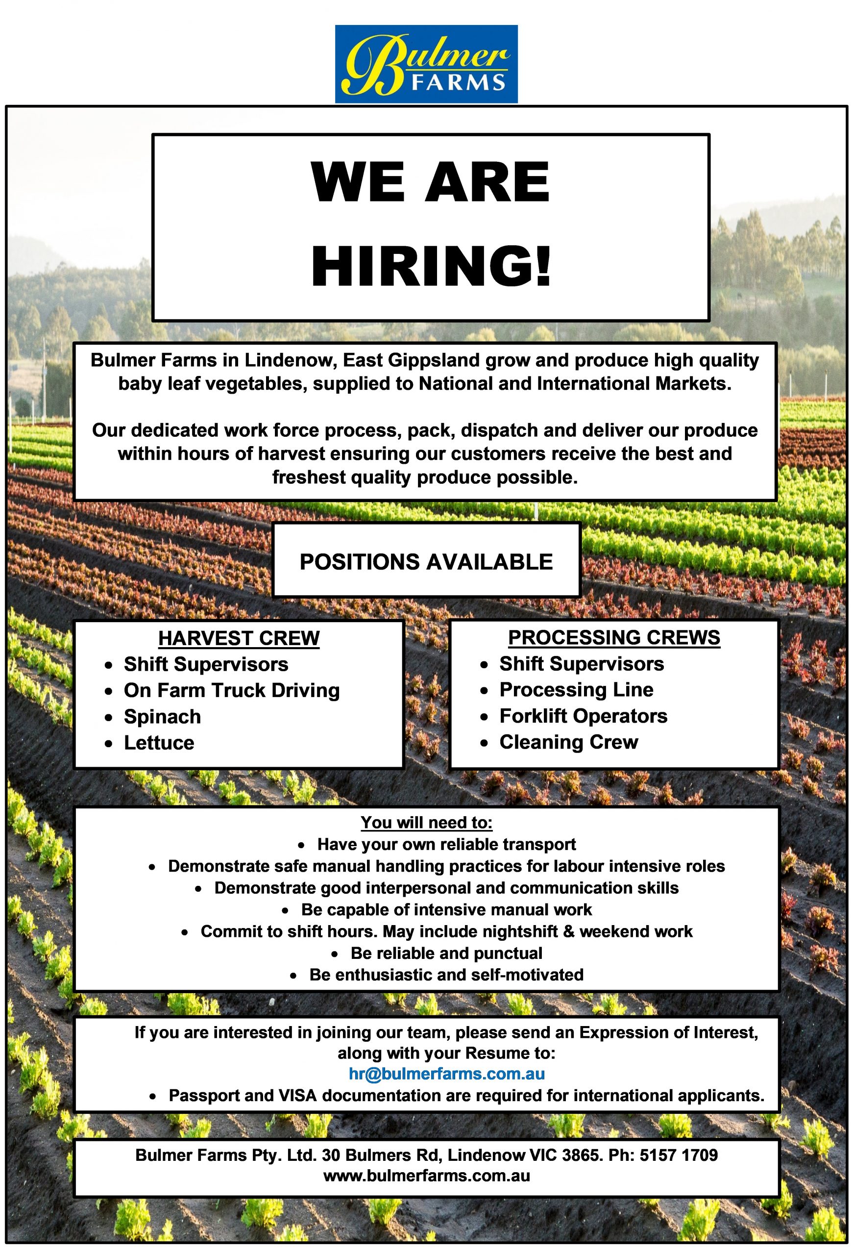 Bulmer Farms Careers | Bulmer Farms